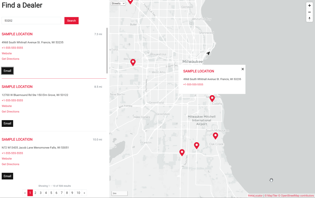 Simple Dealer Locator Example - MetaLocator